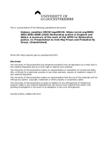 Restorative Justice in England and Wales: A summary of the work of the APPG for Restorative ...